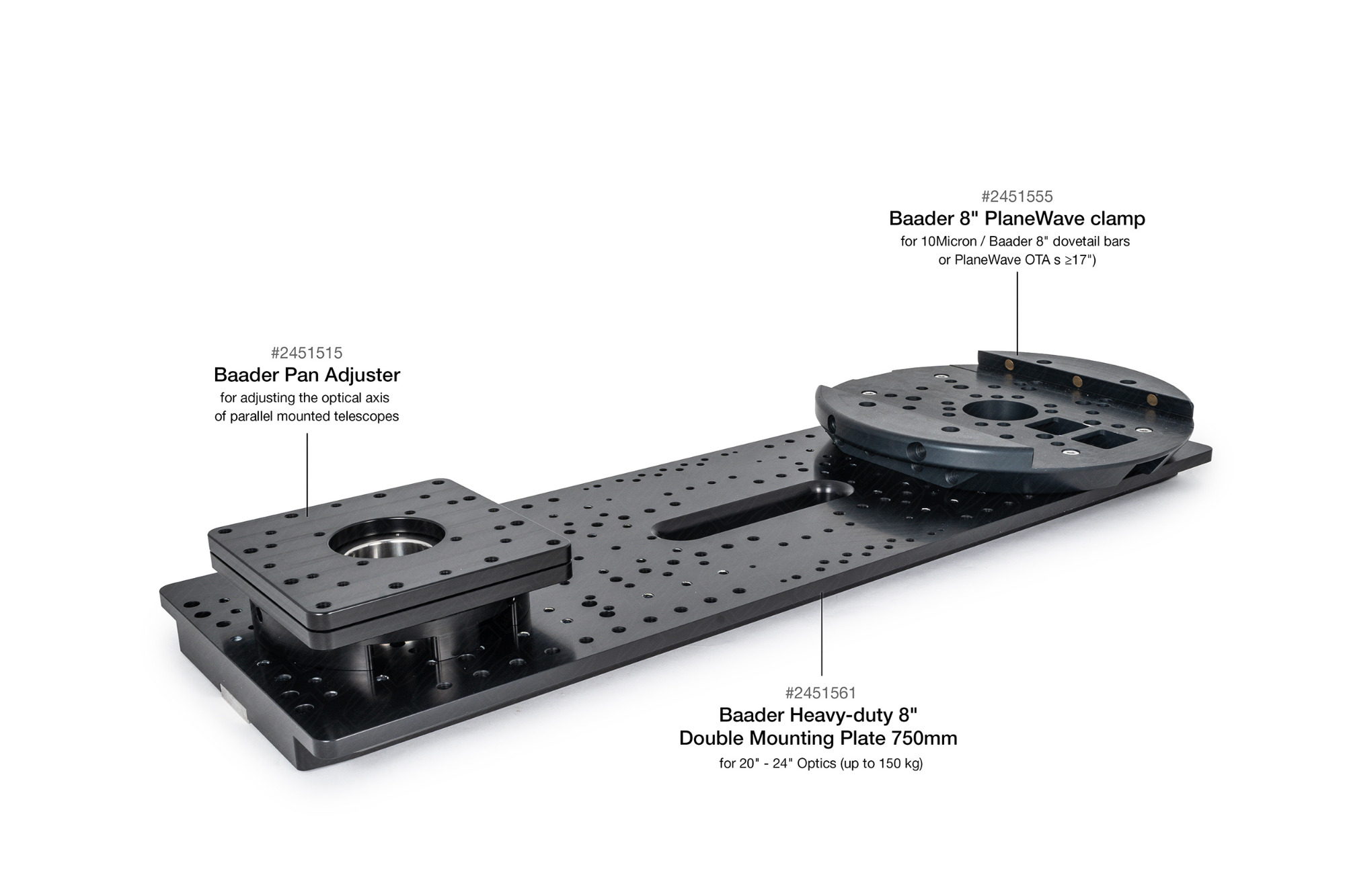Double mounting plate 8", 750mm – for 20"-24" Optics (150kg) - English