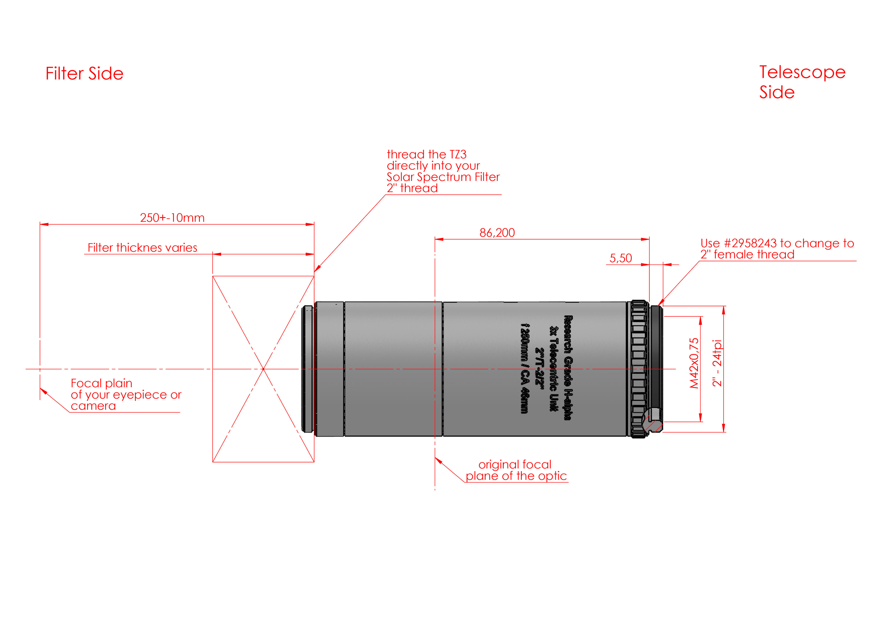 2" Telecentric System TZ-3 Research Grade (3x focal length) - English